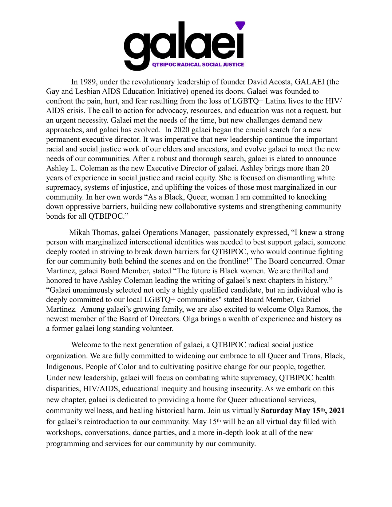 Ashley Coleman Announced as New Executive Director of GALAEI - PhillyGayCalendar